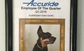 Michael Reeg of Accuride International Gives Employee Award to His Dog